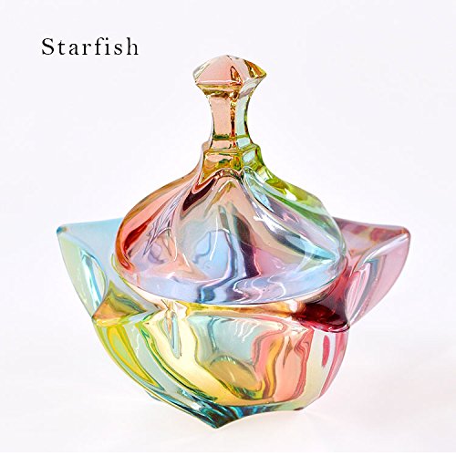 CHOOLD Luxury Colorful Star Shaped Crystal Candy Jar with Lid,Clear Glass Apothecary Jar Wedding Candy Buffet Jar Food Jar (7oz/14oz)