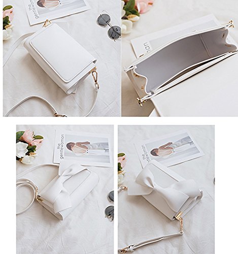 Haolong Lady Bowknot White Faux Leather Messenger Satchel Tote Purse Shoulder bag
