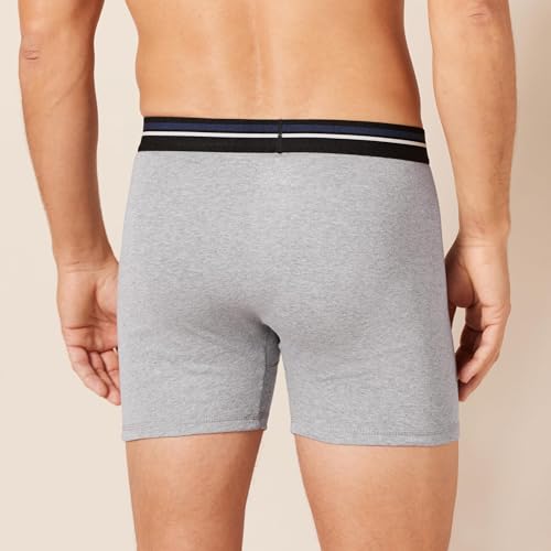 Amazon Essentials Mens Underwear Boxer Briefs, Comfortable Cotton, Tag-Free, Pack of 5, Black/Charcoal/Grey Heather, Large