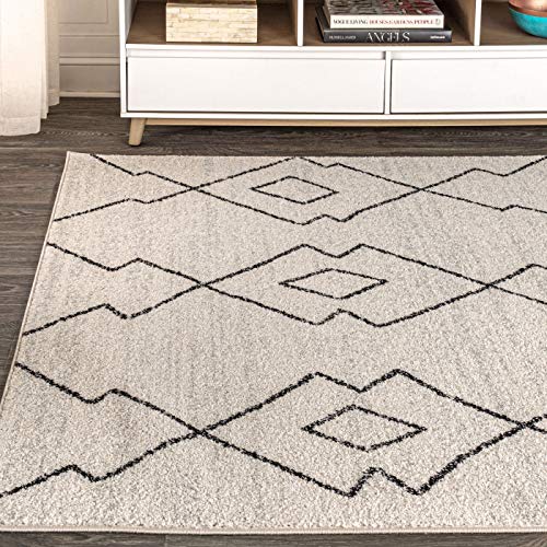 JONATHAN Y MOH202A-5 Alia Moroccan Beni Souk Indoor Farmhouse Area-Rug Bohemian Minimalistic Geometric Easy-Cleaning Bedroom Kitchen Living Room Non Shedding, 5 X 8, Cream,Black