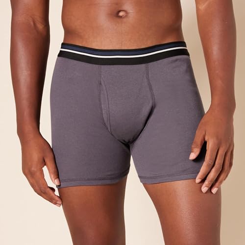 Amazon Essentials Mens Underwear Boxer Briefs, Comfortable Cotton, Tag-Free, Pack of 5, Black/Charcoal/Grey Heather, Large