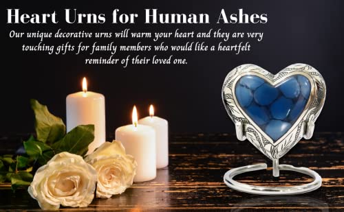THE ASCENT MEMORIAL Small Love Heart Urn for Human Ashes | Mini Keepsake Funeral Ash Container for Human Remains with Display Stand, Velvet Carry Bag, Paper Funnel and Beautiful Gift Box