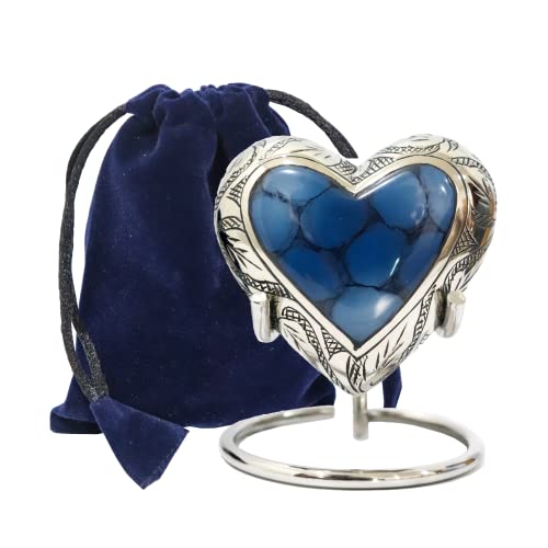 THE ASCENT MEMORIAL Small Love Heart Urn for Human Ashes | Mini Keepsake Funeral Ash Container for Human Remains with Display Stand, Velvet Carry Bag, Paper Funnel and Beautiful Gift Box