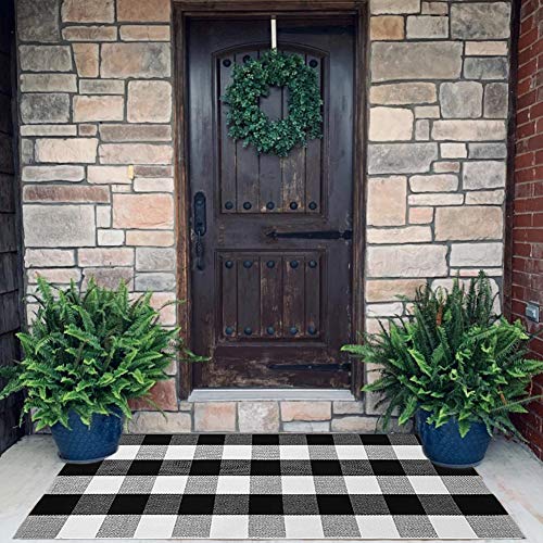 Purcoton Buffalo Plaid Check Rug Door Mat (23.6"x51.2"), Front Door Welcome Outdoor Mat,Christmas Decor Indoor & Outdoor Checkered Rugs for Layered Door Mats/Kitchen/Farmhous (Christmas Porch Decor)
