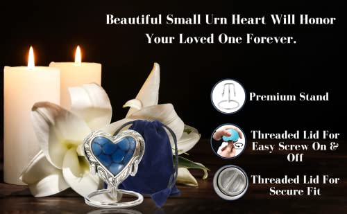 THE ASCENT MEMORIAL Small Love Heart Urn for Human Ashes | Mini Keepsake Funeral Ash Container for Human Remains with Display Stand, Velvet Carry Bag, Paper Funnel and Beautiful Gift Box