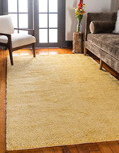 Unique Loom Solo Collection Solid, Plush, Kids, Modern Area Rug, 5 ft x 7 ft 7 in, Yellow