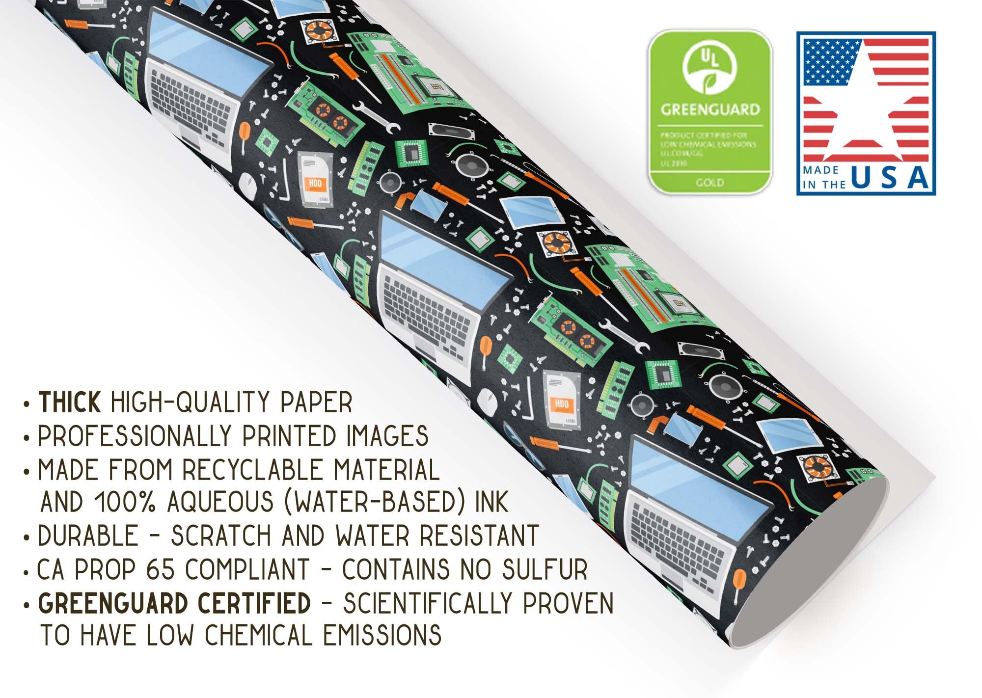 Computer Chip Motherboard Premium Wrapping Paper Roll Gift Wrap Sheet for Christmas Presents Birthday Party Decorations (30 inch x 6 foot roll)