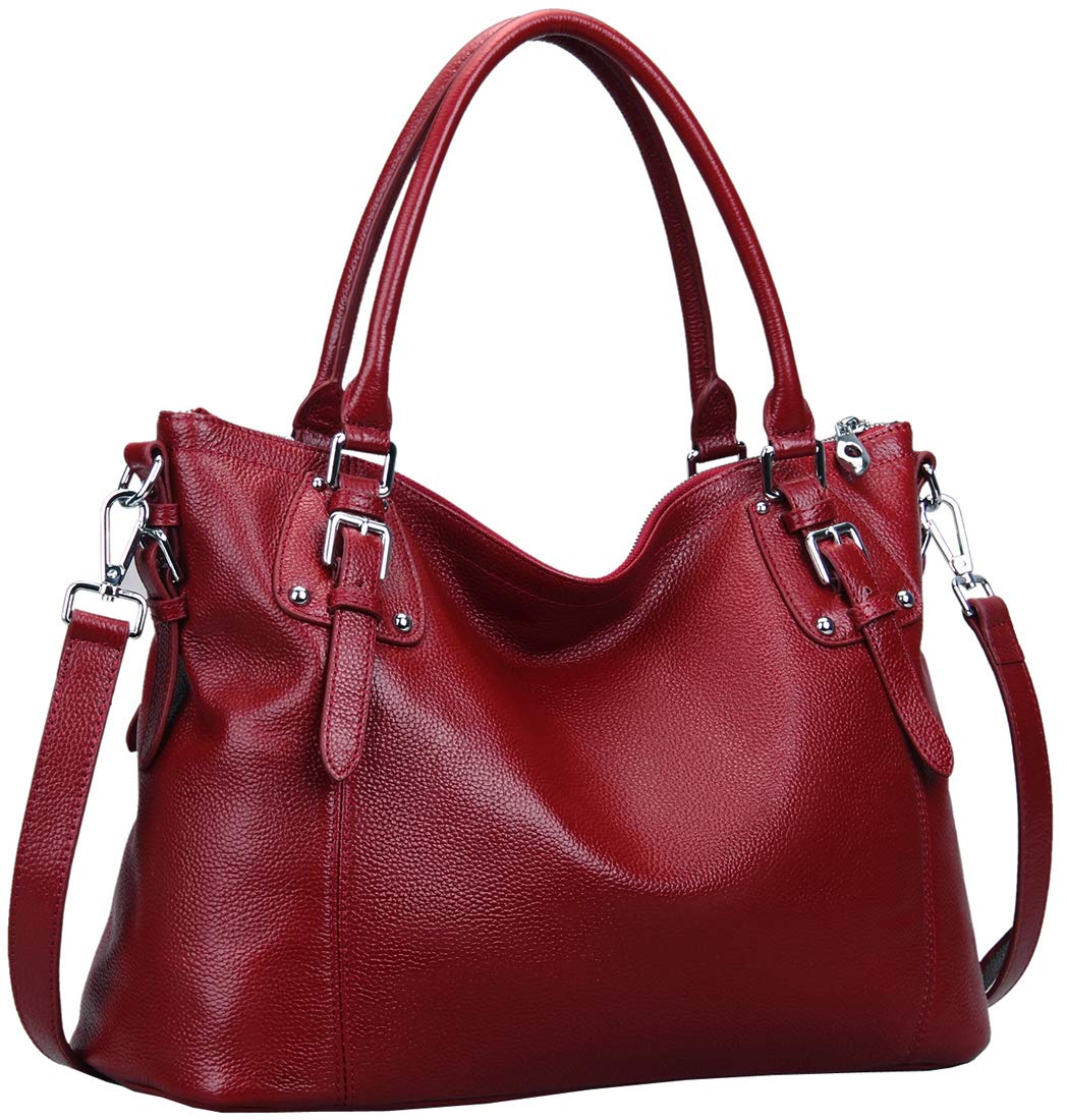 Heshe Genuine Leather Purses and Handbags for Women Tote Shoulder Bag Satchel Purse Top Handle Bags Hobo Crossbody Purse (Large,Wine)