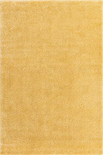 Unique Loom Solo Collection Solid, Plush, Kids, Modern Area Rug, 5 ft x 7 ft 7 in, Yellow