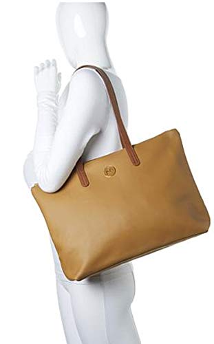 JOY Mangano Luxe Genuine Leather Handbag, Chic Crossbody Plus Shopper Tote ~ Camel