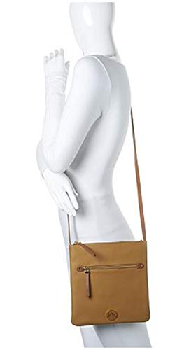 JOY Mangano Luxe Genuine Leather Handbag, Chic Crossbody Plus Shopper Tote ~ Camel