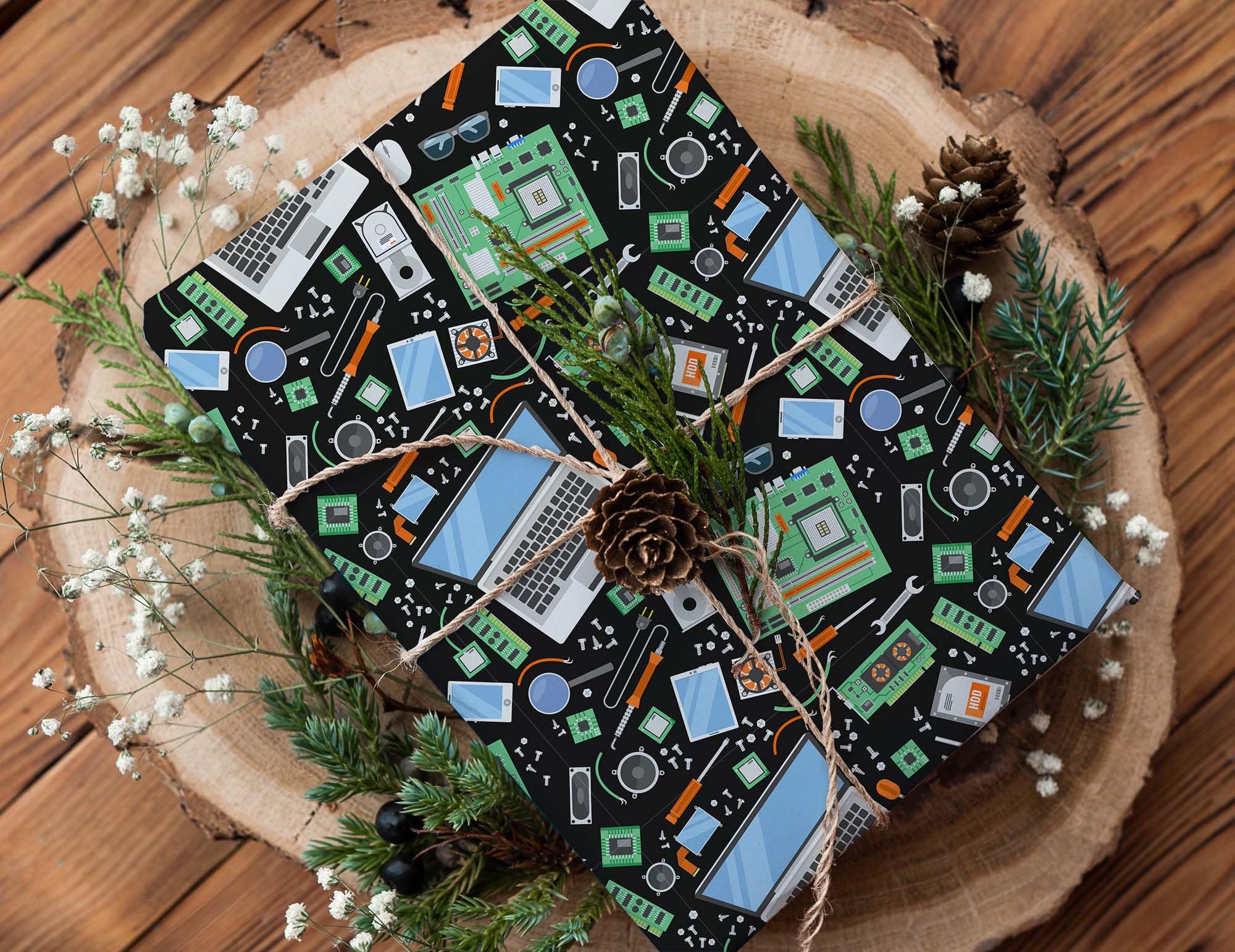 Computer Chip Motherboard Premium Wrapping Paper Roll Gift Wrap Sheet for Christmas Presents Birthday Party Decorations (30 inch x 6 foot roll)