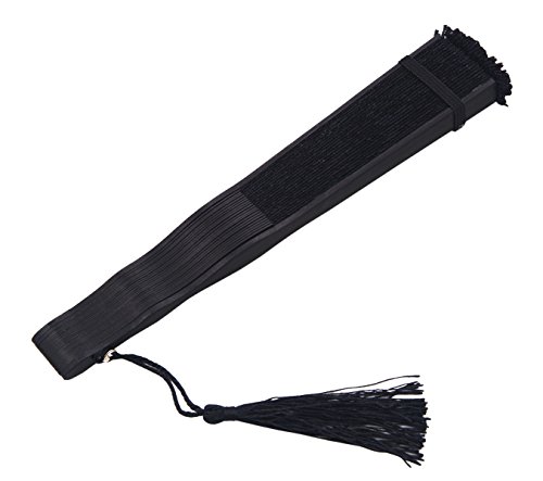 Meifan Womens Multi Color Handmade Cotton Lace Folding Hand Fan (Black-A)