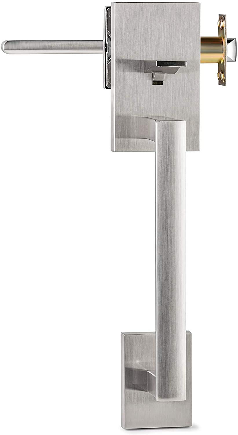 Berlin Modisch HandleSet Front Door Entry Handle and Deadbolt Lock Set Slim Square Single Cylinder Deadbolt and Lever Reversible for Right & Left Sided Doors Heavy Duty β Satin Nickel Finish