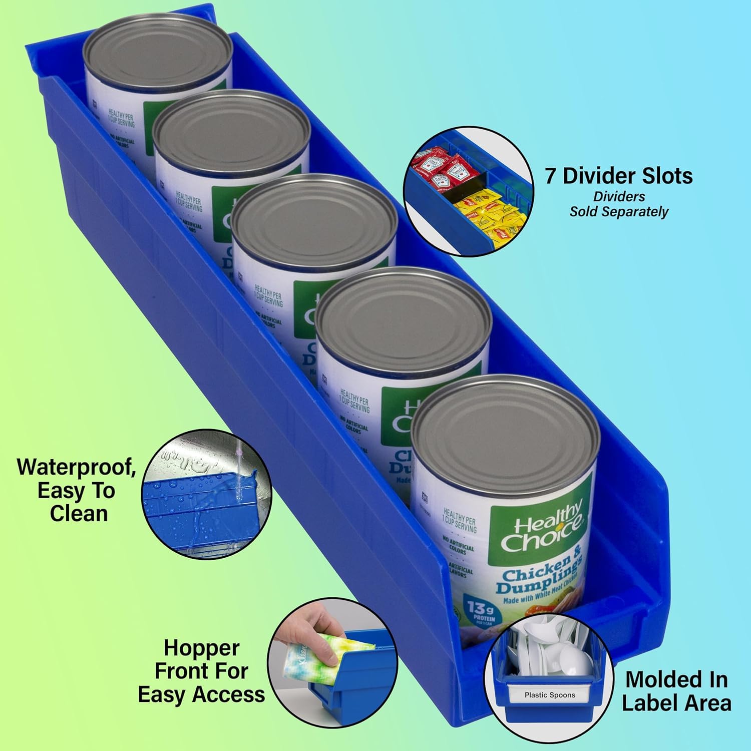 Akro-Mils 30128 Plastic Nesting Shelf Bin Box, (18-Inch x 4-Inch x 4-Inch), Blue, (12-Pack)