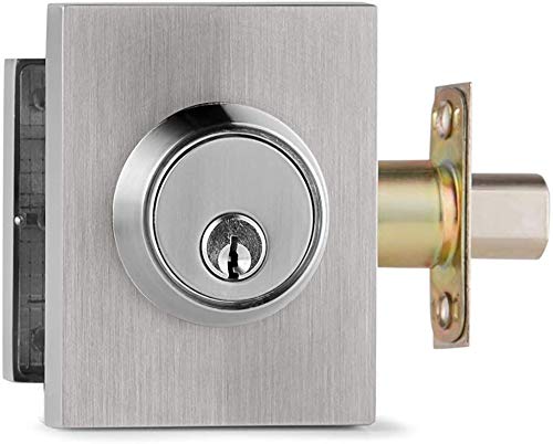 Berlin Modisch HandleSet Front Door Entry Handle and Deadbolt Lock Set Slim Square Single Cylinder Deadbolt and Lever Reversible for Right & Left Sided Doors Heavy Duty β Satin Nickel Finish