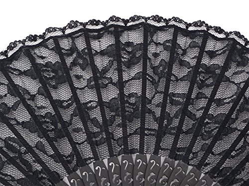 Meifan Womens Multi Color Handmade Cotton Lace Folding Hand Fan (Black-A)