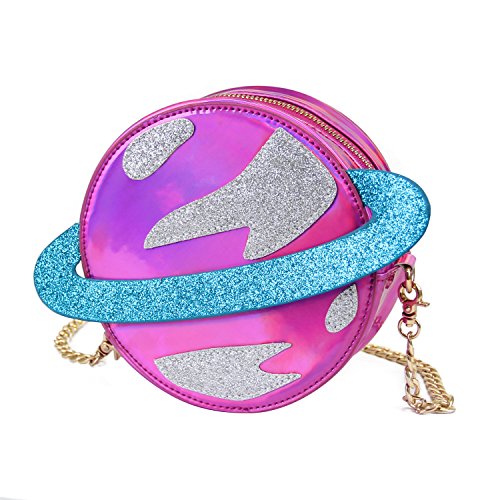 LUI SUI-Stunning Parent-child Circular planet party bag women laser planet orbit shoulder bag C54 (Parent, Purple)