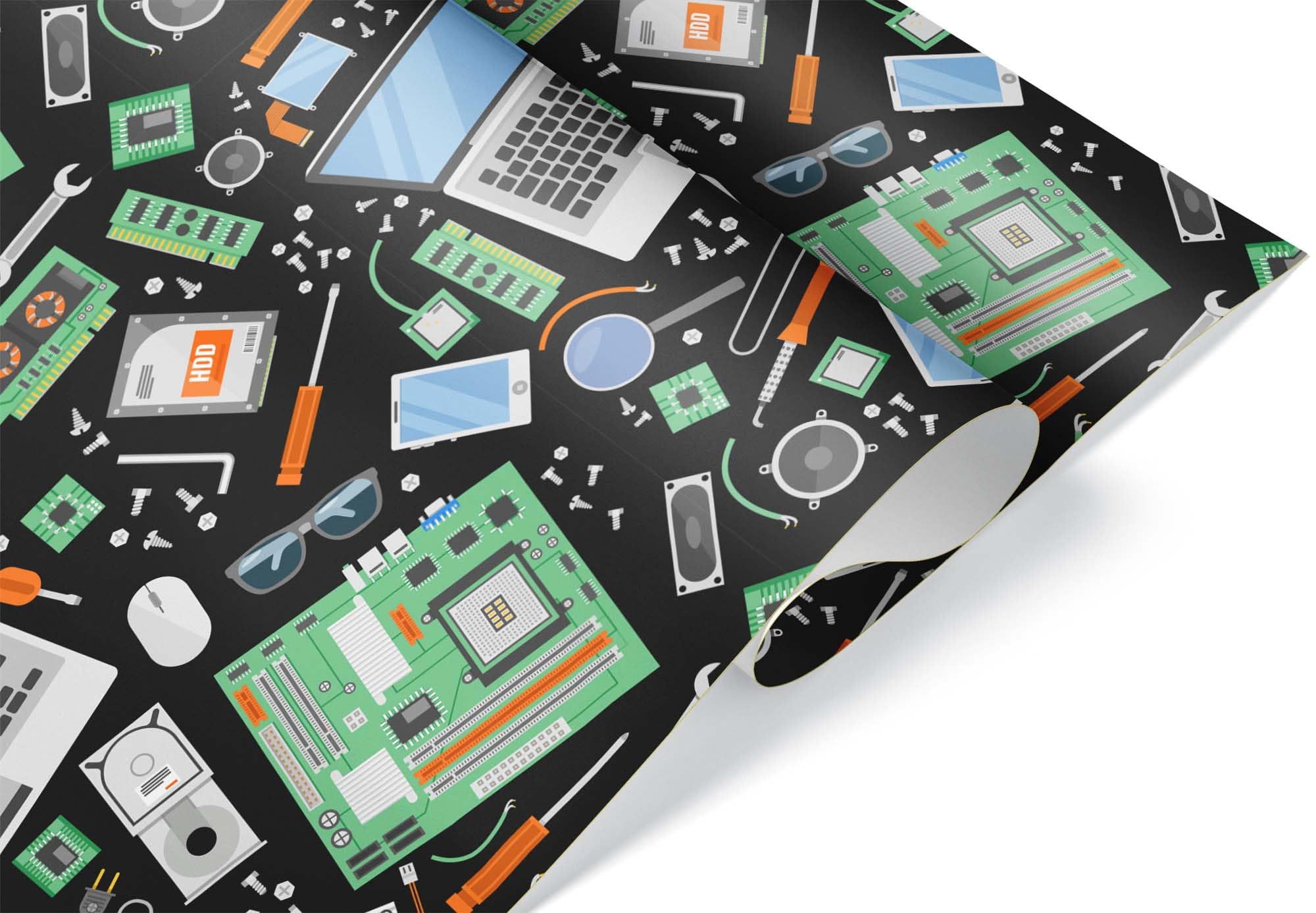 Computer Chip Motherboard Premium Wrapping Paper Roll Gift Wrap Sheet for Christmas Presents Birthday Party Decorations (30 inch x 6 foot roll)