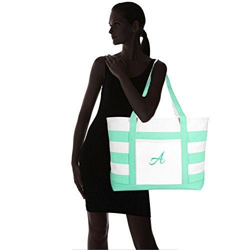 DALIX Monogram Beach Bag and Totes for Women Personalized Gifts Mint Green A