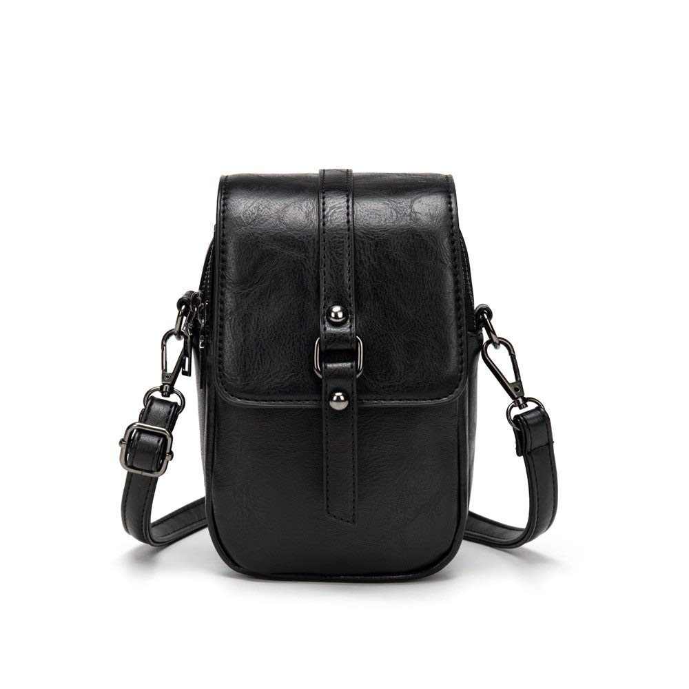 myfriday Vintage Crossbody Phone Bag for Women, Small Leather Shoulder Purse and Handbag with Tassel&Rivet Decoration