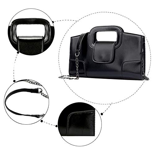 CLARA Women Vintage Flap Tote Top Handle Satchel PU Leather Clutch Handbag Purse Shoulder Bag (00358Black)