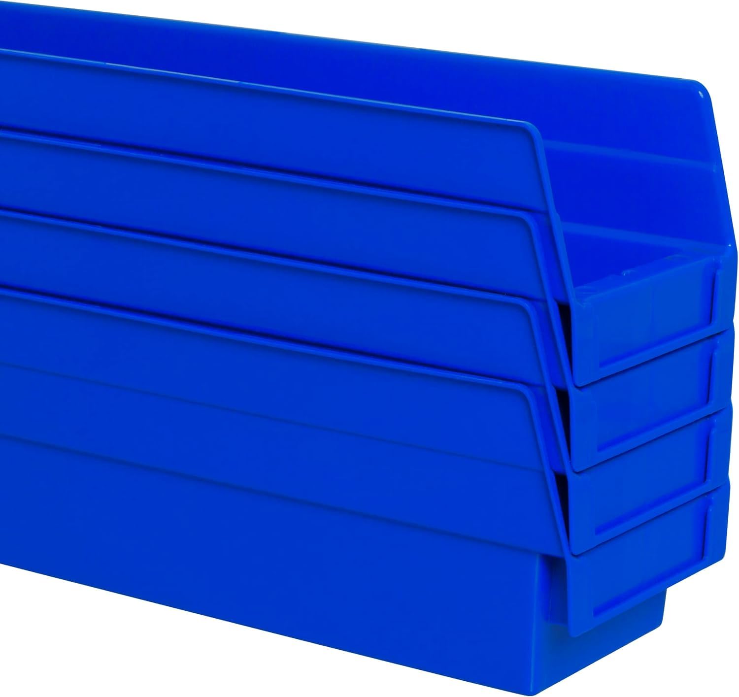 Akro-Mils 30128 Plastic Nesting Shelf Bin Box, (18-Inch x 4-Inch x 4-Inch), Blue, (12-Pack)