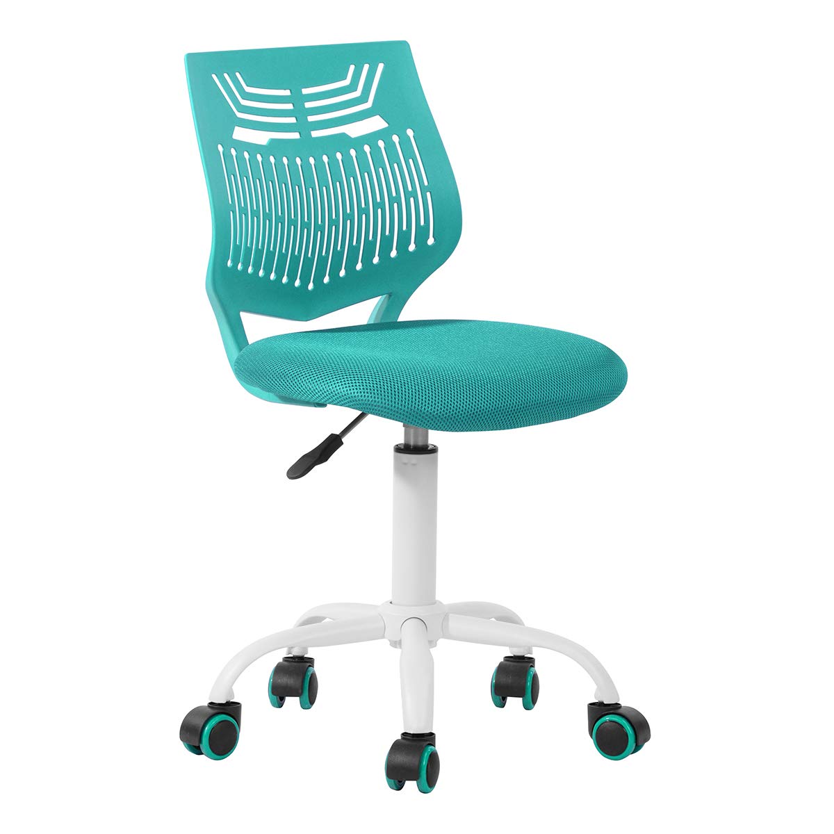 FurnitureR Desk Chair Armless Home Office Task Chair with Mesh Padded Cushion Swivel Study Chair with Rolling Wheels for Kids Teens Children, Turquoise
