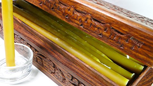 BCandle 100% Beeswax 2-Hour Candles Organic Hand Made - 7 1/2 Inch Tall, 3/8 Inch Diameter (Pack of 36), Wood Box