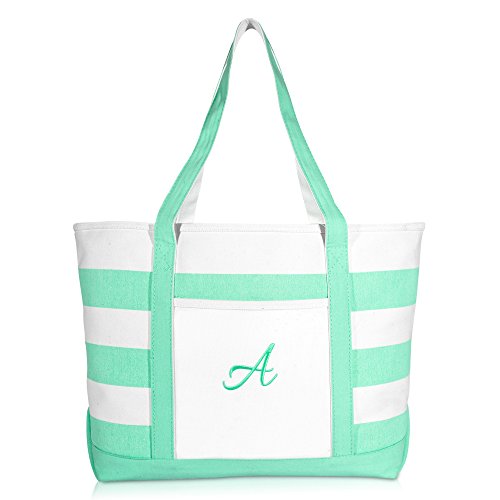 DALIX Monogram Beach Bag and Totes for Women Personalized Gifts Mint Green A