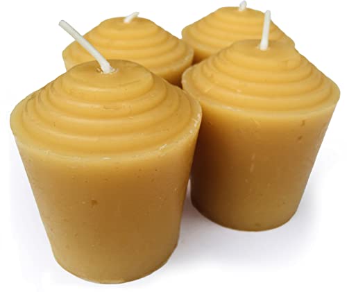 Beeswax Votive Candles - 4 Pack, 15 Hours Each, Over 60 Hours Burn Time - 100% Pure USA Bees Wax - Unscented - All Natural Light Honey Scent