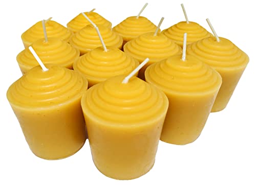 Beeswax Votive Candles - 4 Pack, 15 Hours Each, Over 60 Hours Burn Time - 100% Pure USA Bees Wax - Unscented - All Natural Light Honey Scent