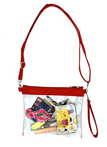 VIEEL New Clear Tote Bag, Crossbody Purse Bag, Adjustable Shoulder Strap (Red)