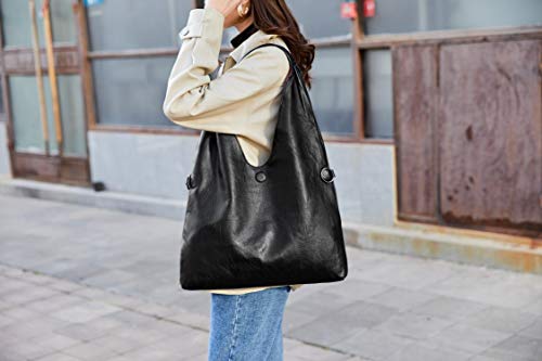 Lola Mae Soft Reversible Hobo Bag for Women, Large Shoulder Bag 2 Pcs Set with Crossbody (Black/Red)