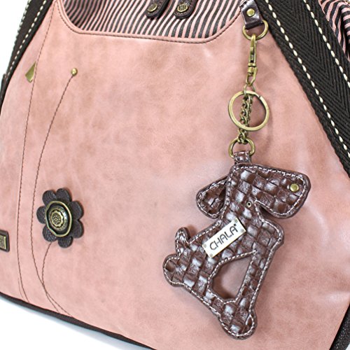 Chala Handbags Dust Rose Shoulder Purse Tote Bag with Dog Key Fob (Wiener Dog with Scooter)
