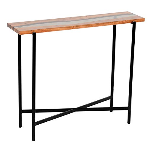 Alaterre Furniture Rivers Edge 36" Acacia Wood and Acrylic Narrow Console Table