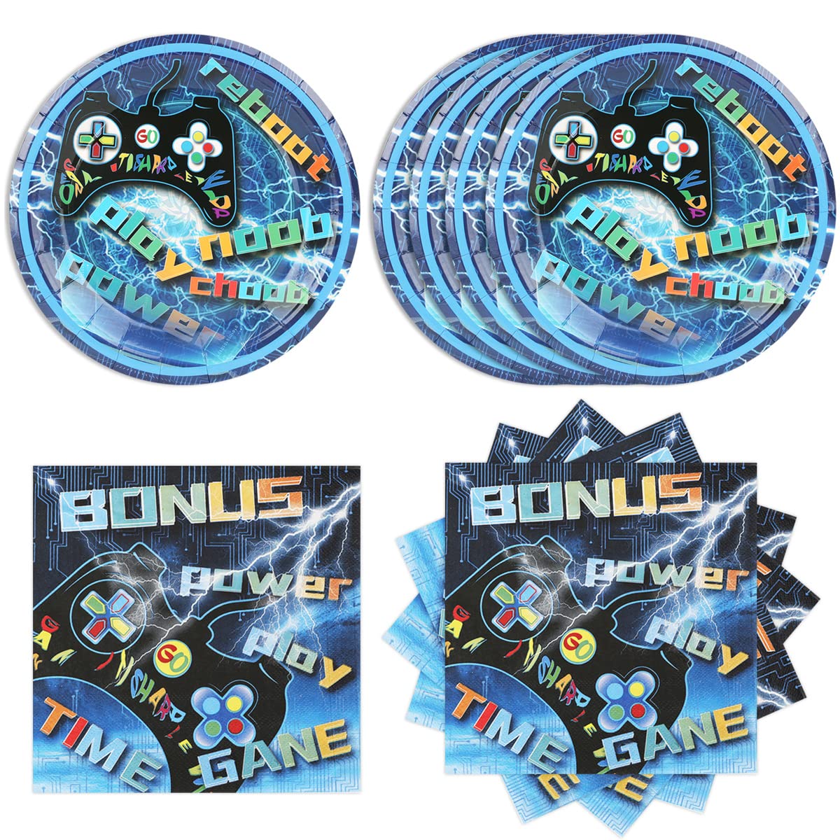 Video Game Party Supplies Pick,20 Game Party Plates and 20 Game Party Napkins ,Gamer Birthday Decorations for Boys(Video Game)