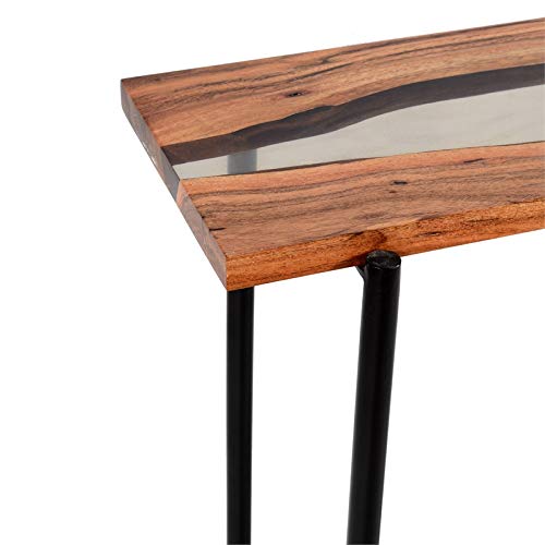 Alaterre Furniture Rivers Edge 36" Acacia Wood and Acrylic Narrow Console Table