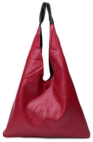 Lola Mae Soft Reversible Hobo Bag for Women, Large Shoulder Bag 2 Pcs Set with Crossbody (Black/Red)