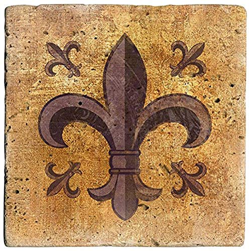 Thirstystone Ambiance Travertine Coaster, Multicolored, Fleur de Lis