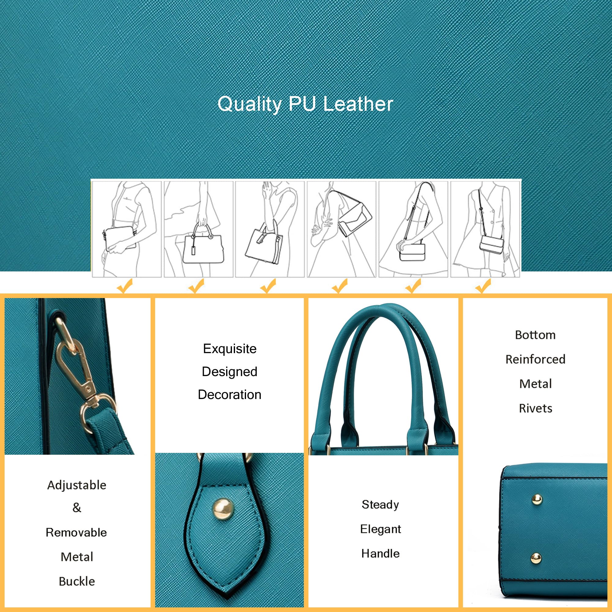 CHICAROUSAL Crossbody Purses and Handbags for Women PU Leather Tote Top Handle Satchel Shoulder Bags (Blue Green)
