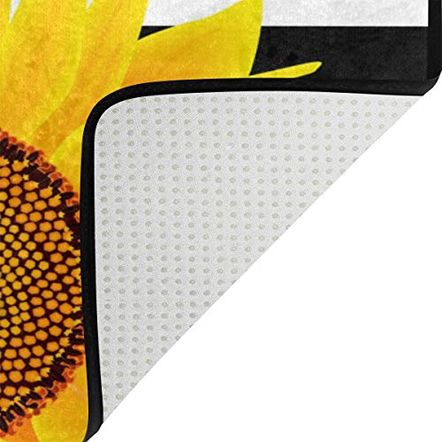 AGONA Modern Area Rug 2x3 Sunflowers On Striped Black White Rugs Soft Indoor Floor Carpet, No-Shedding Non-Slip Rectangle Mat for Living Room Entryway Bedroom Dormitory