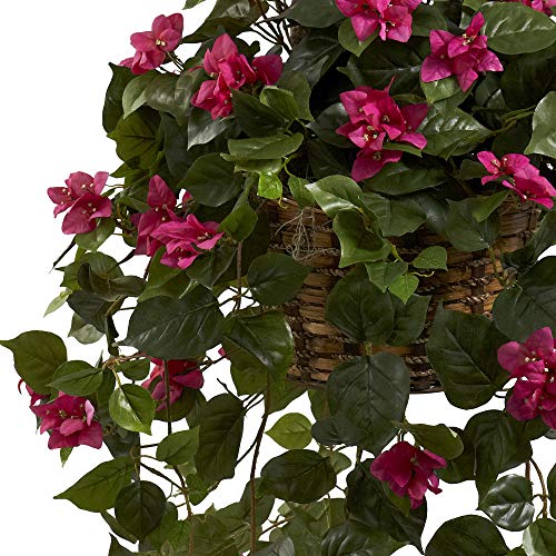 Nearly Natural 6734 Bougainvillea Silk Hanging Basket, Green/Pink