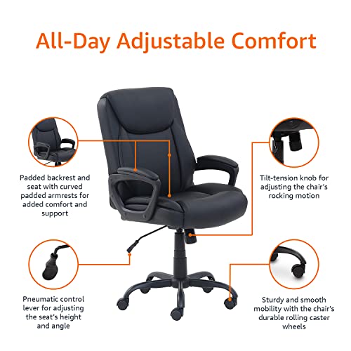 Amazon Basics Classic Puresoft Padded Mid-Back Office Computer Desk Chair with Armrest - Black
