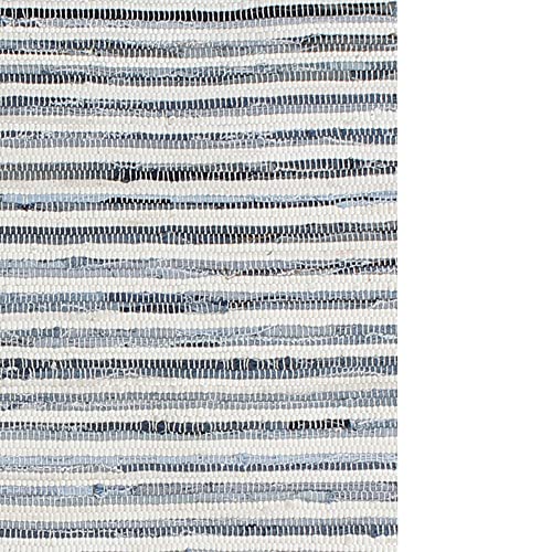 RAJRANG BRINGING RAJASTHAN TO YOU 4' x 6' Reversible Area Rugs Blue Denim Chindi Rag Rug Hand Woven Boho Eco Friendly Recycled Material for Farmhouse Home Decor