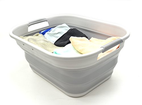 SAMMART 19.5L Set of 2 Collapsible Laundry Basket with Lid - Foldable Pop Up Storage Container/Organizer - Portable Washing Tub - Space Saving Hamper/Basket with Lid (2, Grey)
