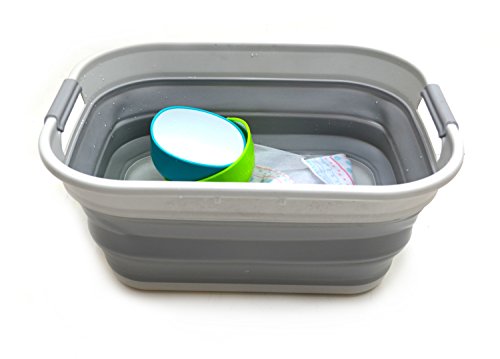 SAMMART 19.5L Set of 2 Collapsible Laundry Basket with Lid - Foldable Pop Up Storage Container/Organizer - Portable Washing Tub - Space Saving Hamper/Basket with Lid (2, Grey)