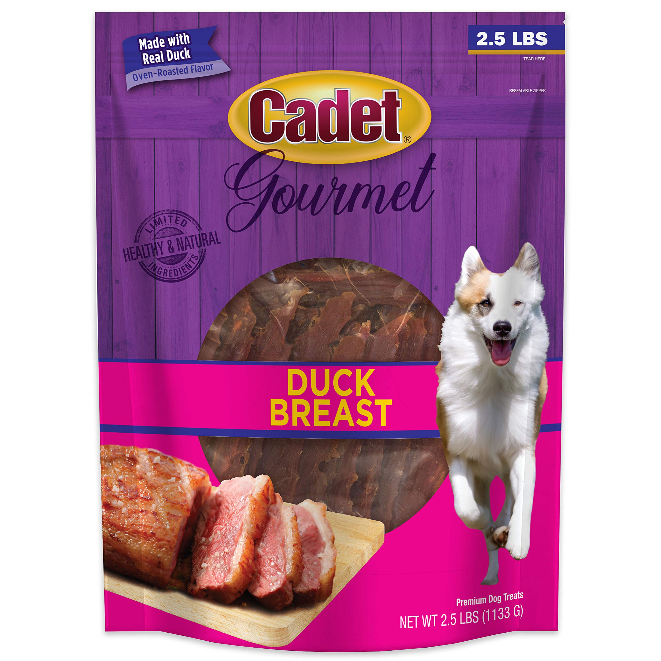 Cadet Gourmet Duck Breast Jerky Dog Treats, Healthy, Long-Lasting High-Protein Training Treats for Small & Large Dogs, 40 oz.