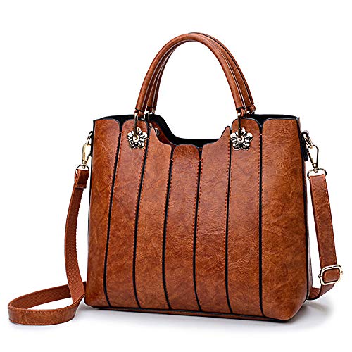 rofozzi Brown Lane Vegan Leather Purse - Top Handles Women Handbag - Medium Faux Leather Shoulder Tote - Everyday Use Multi-Compartment, Water-Resistant Crossbody Bag - Birthday Gift for Wife, Mother