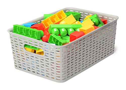 YBM Home Medium Plastic Rattan Storage Box Basket Organizer, Medium - Gray - 1 Pack